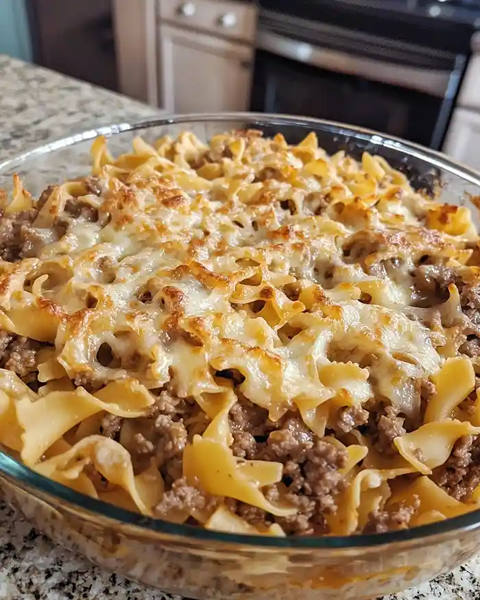 Easy 5-ingredient Cheesy French Onion Noodle Bake | Tasty At Home